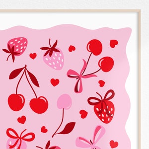 Strawberry Poster Coquette Room Decor, Bows Cherries Mon Cheri Print ...