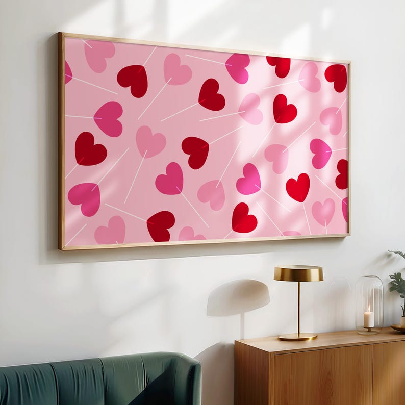 Girly Valentines Frame TV Art Set of 8 Prints, Pink & Burgundy ...
