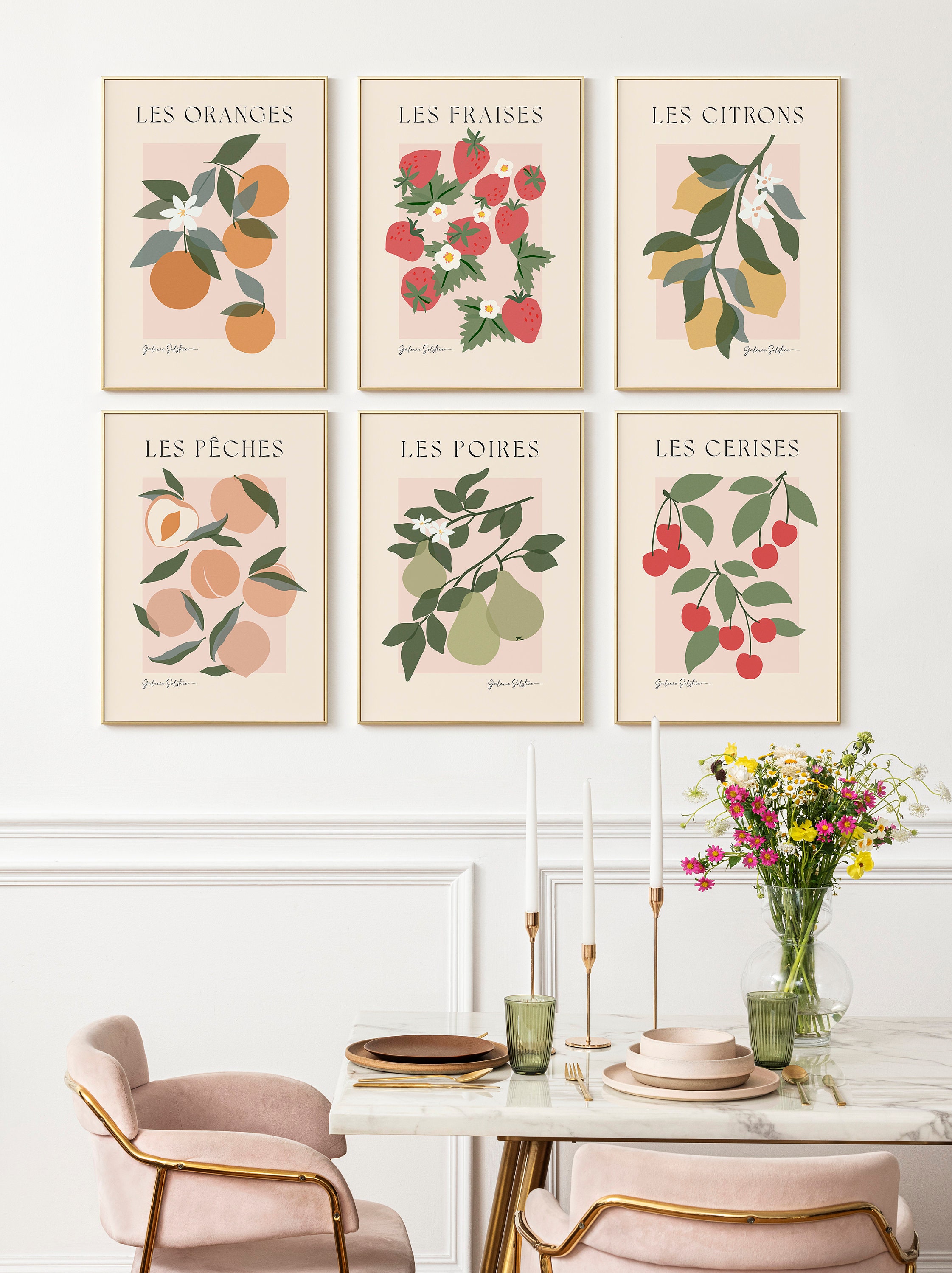 Fruit Printable Art Set of 6 Vintage Kitchen Wall Art, Fruit Market ...