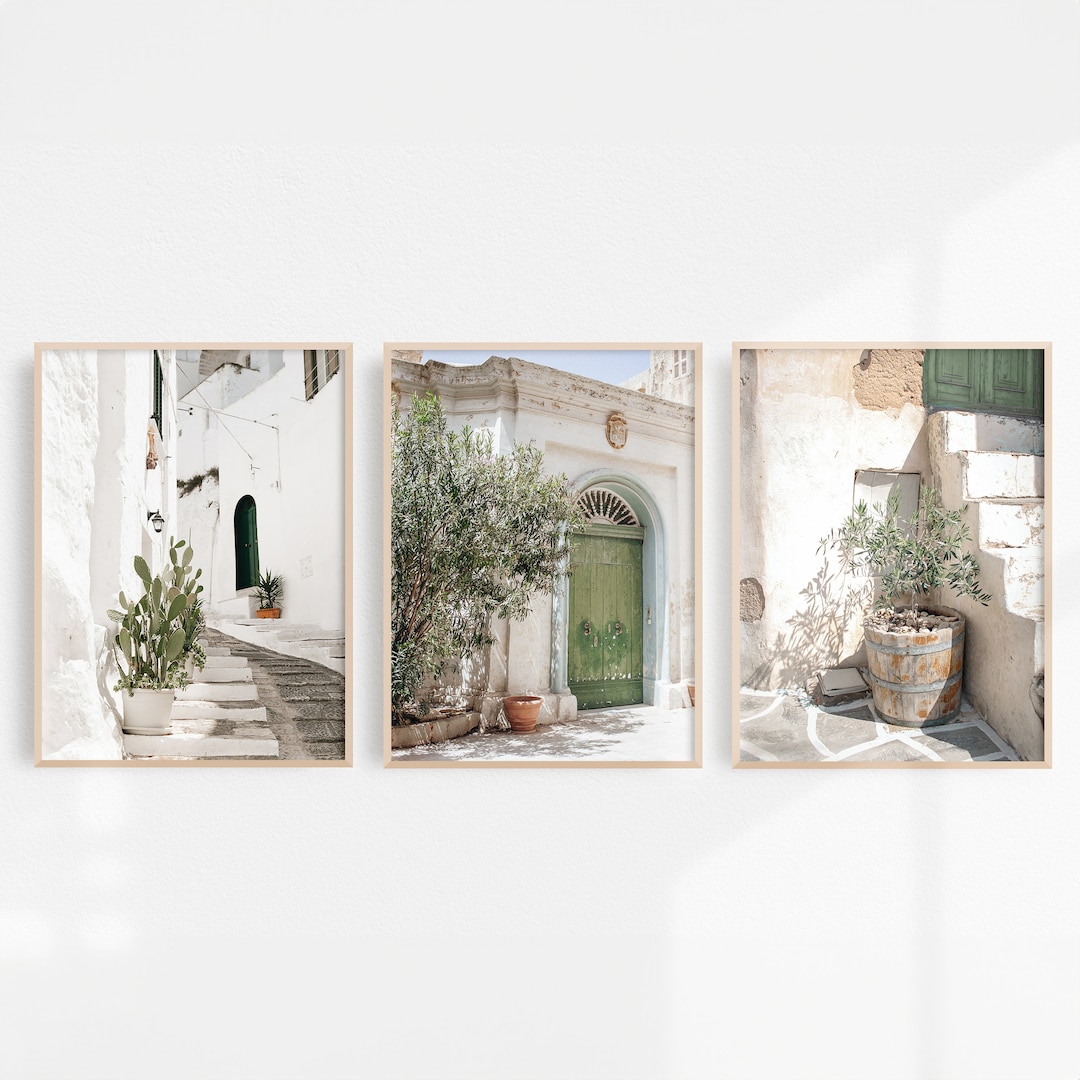 Italy Wall Art Set of 3 Prints Puglia Prints, Green & White Rustic ...