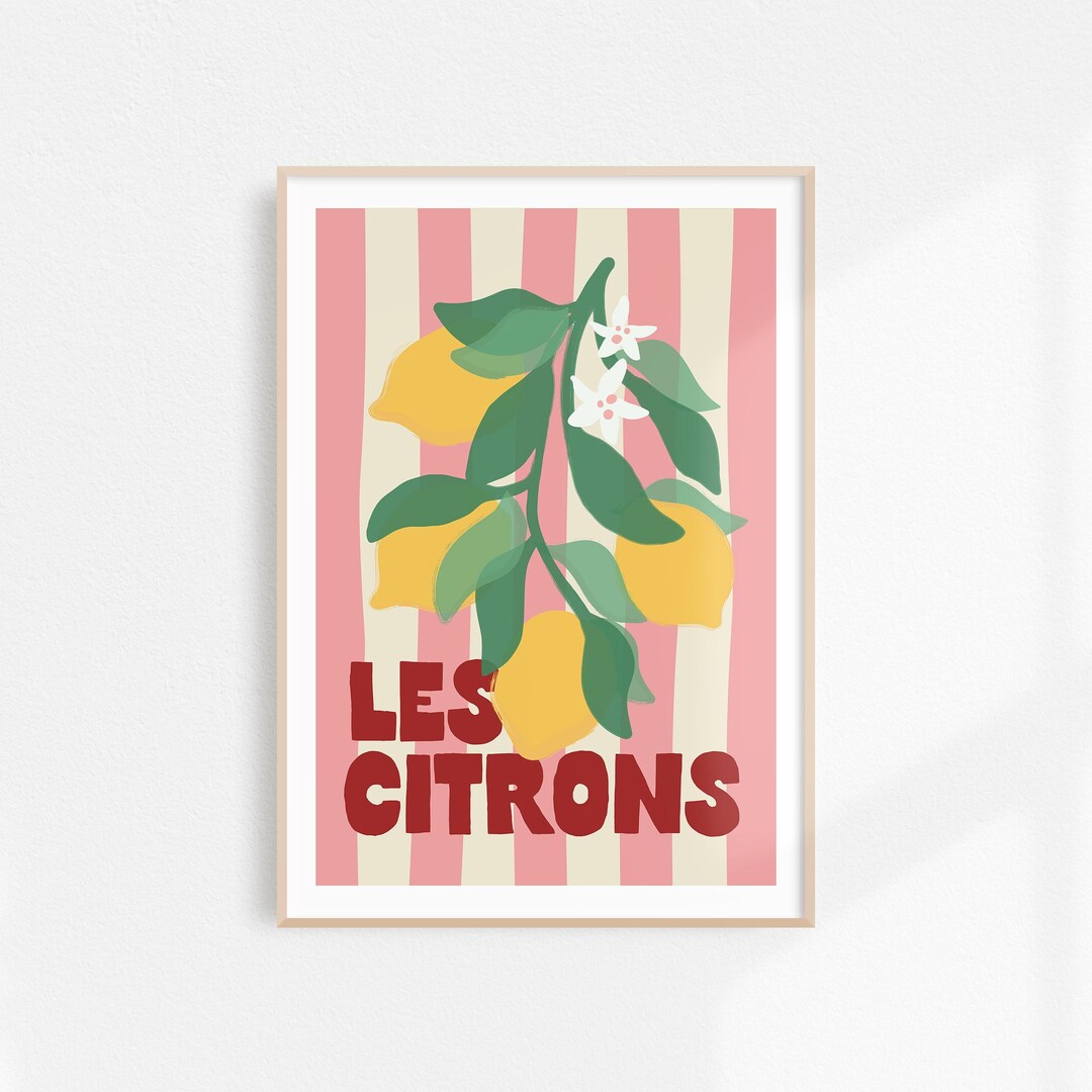 Les Citrons Lemon Print Kitchen Wall Art, Lemons Printable Art Retro ...