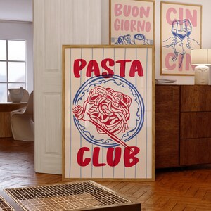 Hand Drawn Pasta Club Poster Trendy Kitchen Wall Art, Pasta Printable ...