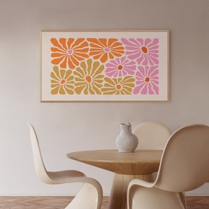 Retro Frame TV Art Pink Orange Samsung Frame TV Art, Floral Art for ...