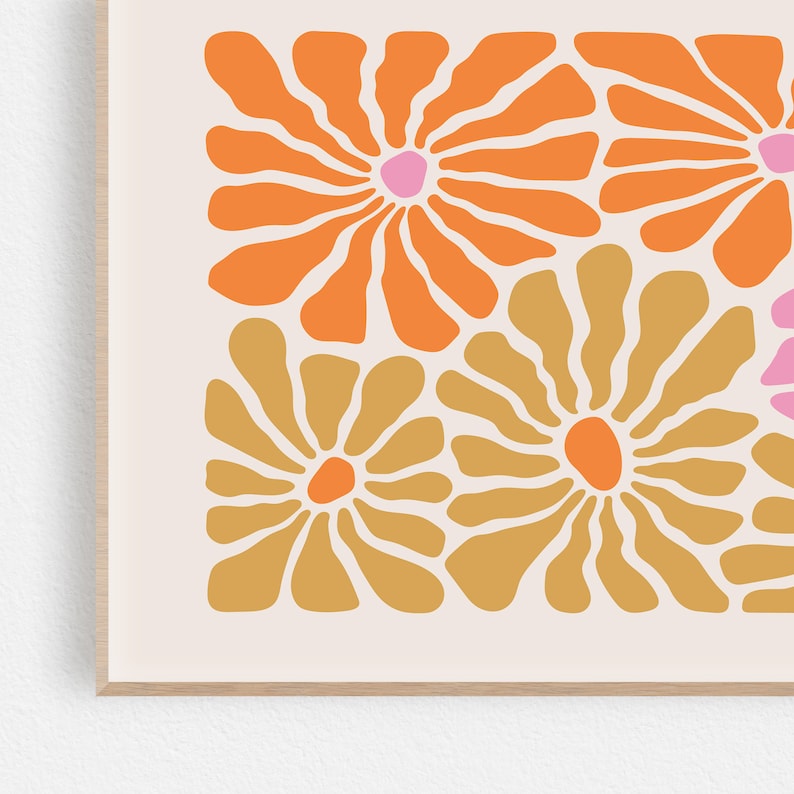 Retro Frame TV Art Pink Orange Samsung Frame TV Art, Floral Art for ...