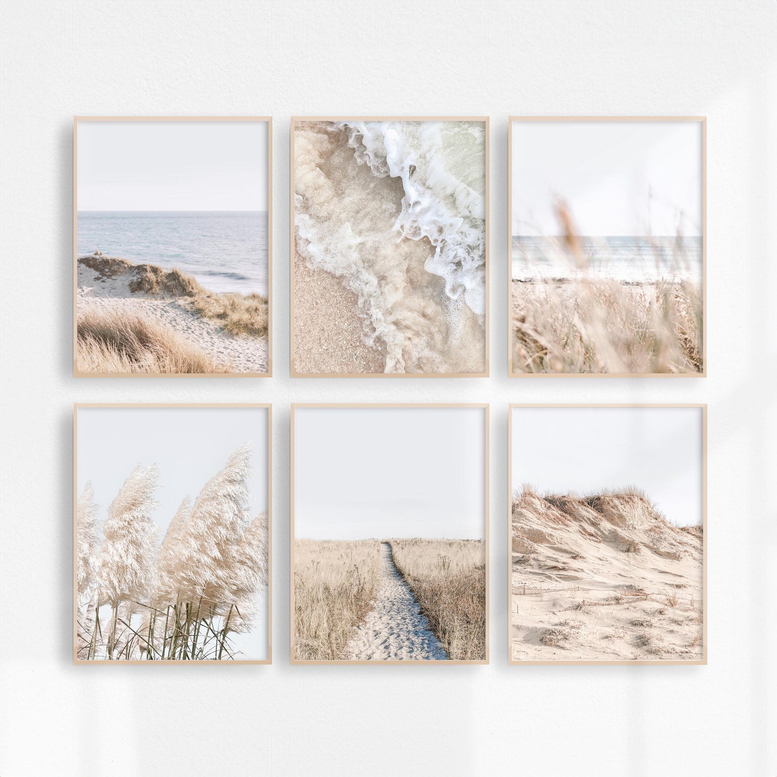 Neutral Beach Prints Set of 6, Coastal Printable Art Gallery Wall Set ...