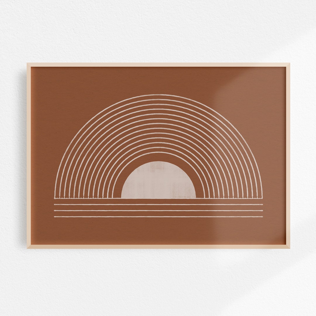 Sun Print Terracotta Print Geometric Wall Art Abstract Line Art Sun ...