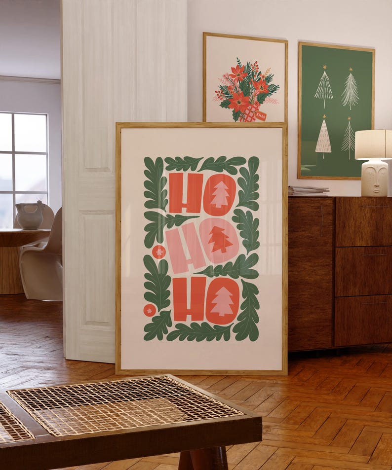 Cute Christmas Printable Art Set of 12 Pink Christmas Wall Art, Pastel ...