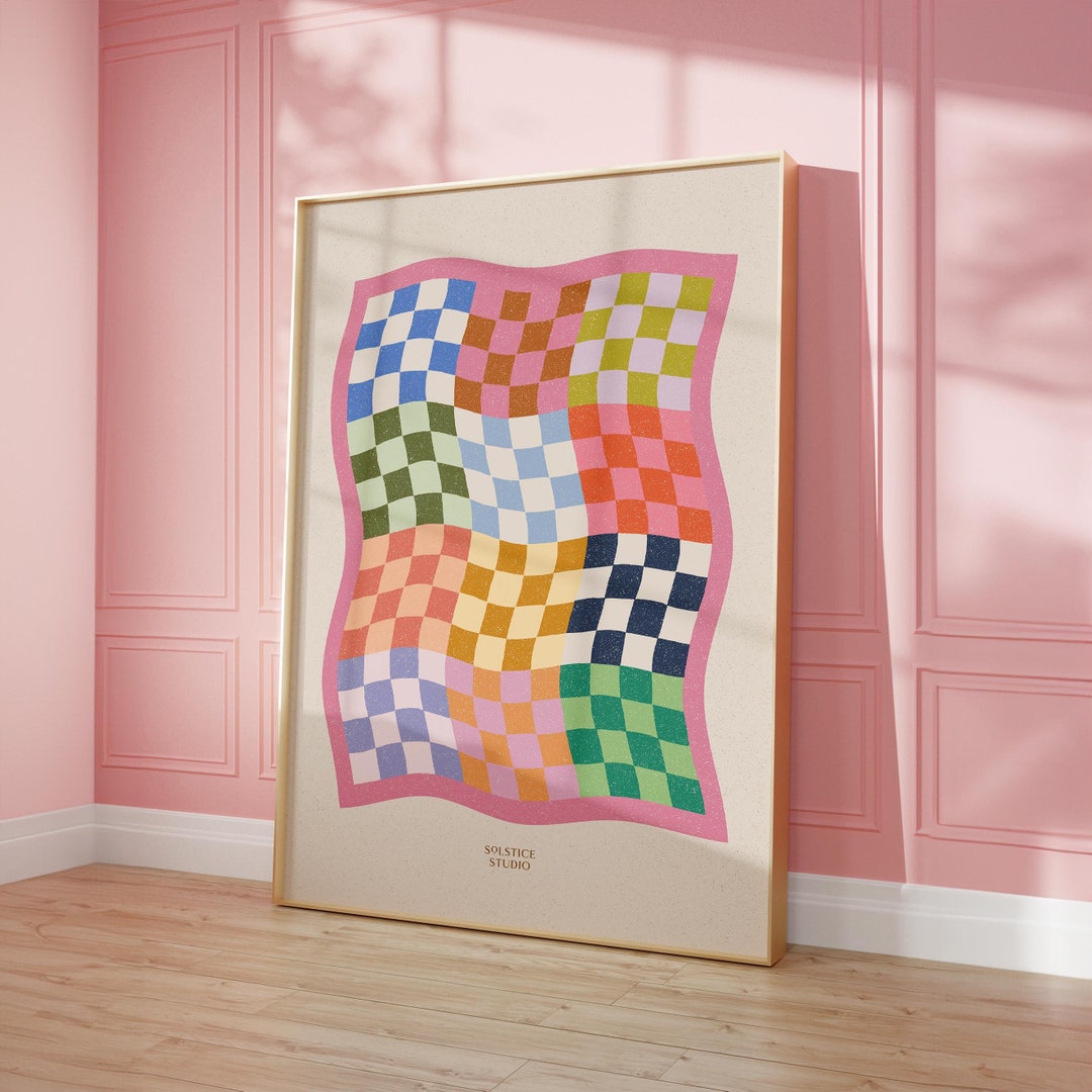 Rainbow Checkered Printable Art Trendy Wall Art Pastel Room Decor, Pink ...