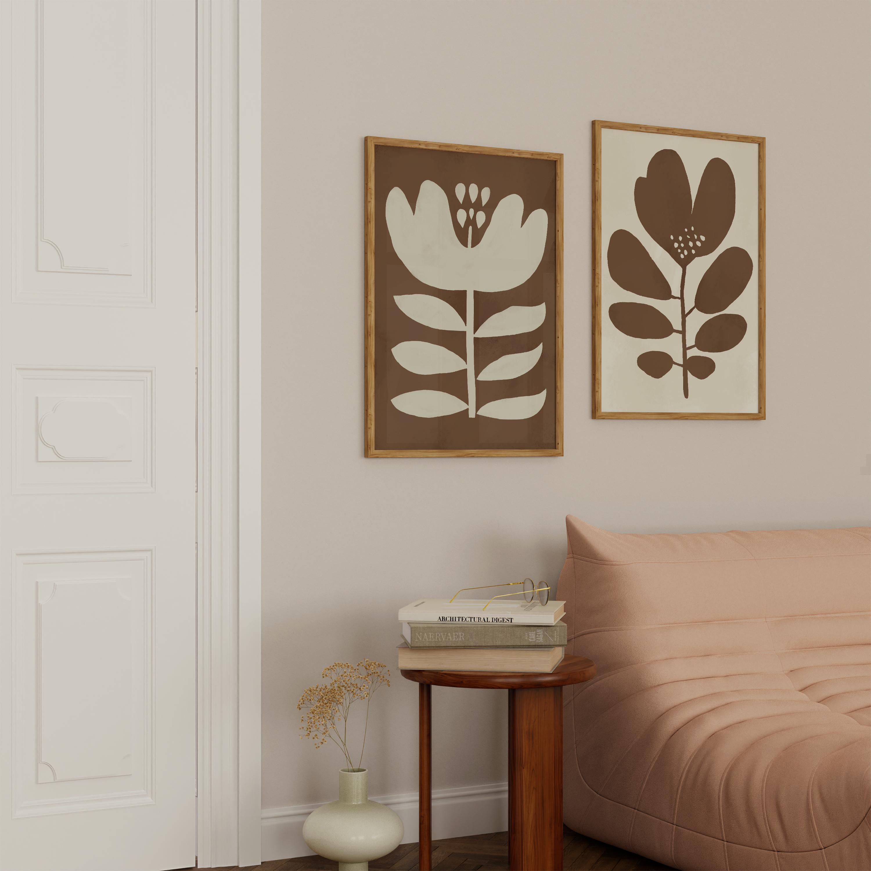 Brown Organic Abstract Print Set of 2 Physical Posters, Brown Wall Art ...