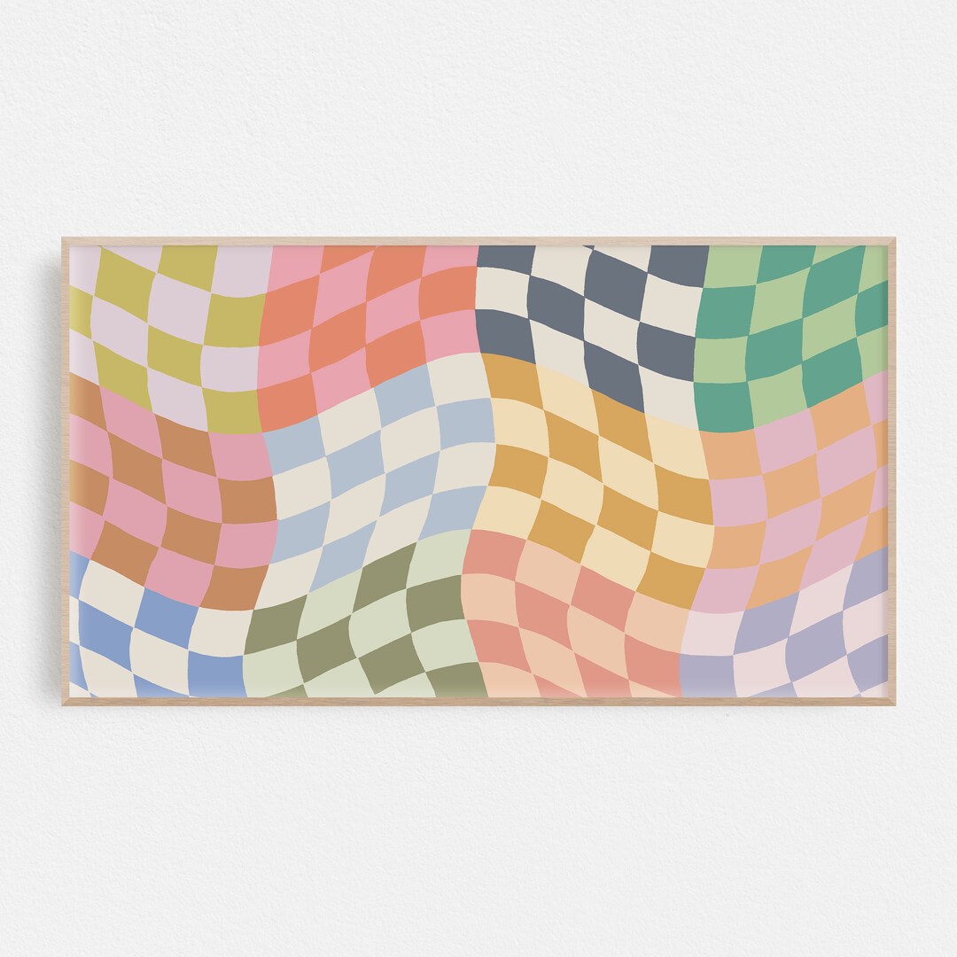 Rainbow Checkered Print for Samsung Frame TV, Hippy Art Danish Pastel ...