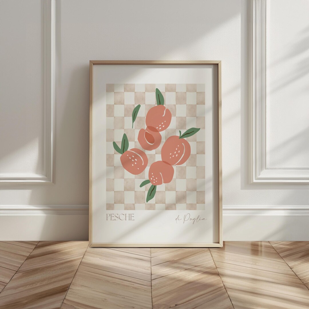 Aesthetic Poster Peach Print Checkered Kitchen Decor, Italian Kitchen ...