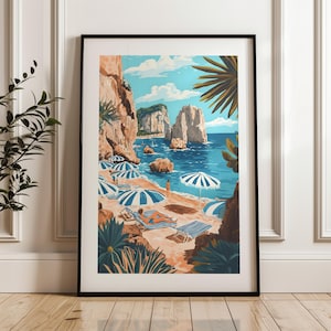 Capri Painting Amalfi Coast Watercolor Printable Art, Blue Capri Print ...