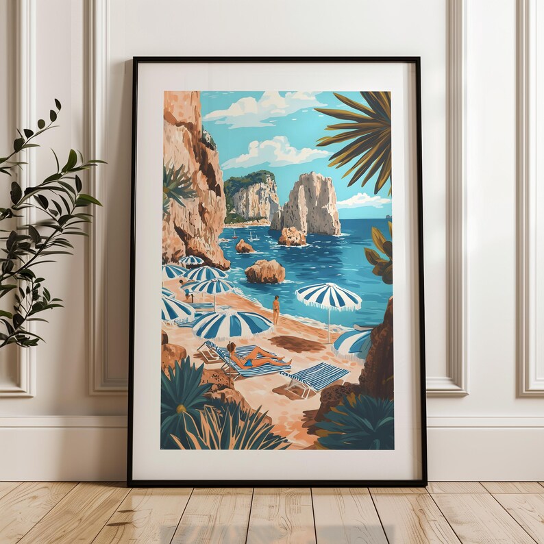 Capri Painting Amalfi Coast Watercolor Printable Art, Blue Capri Print ...