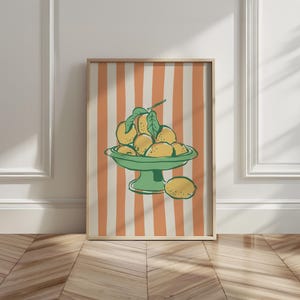 Retro Lemons Poster Stripes & Lemons Printable Art, Modern Wall Art ...