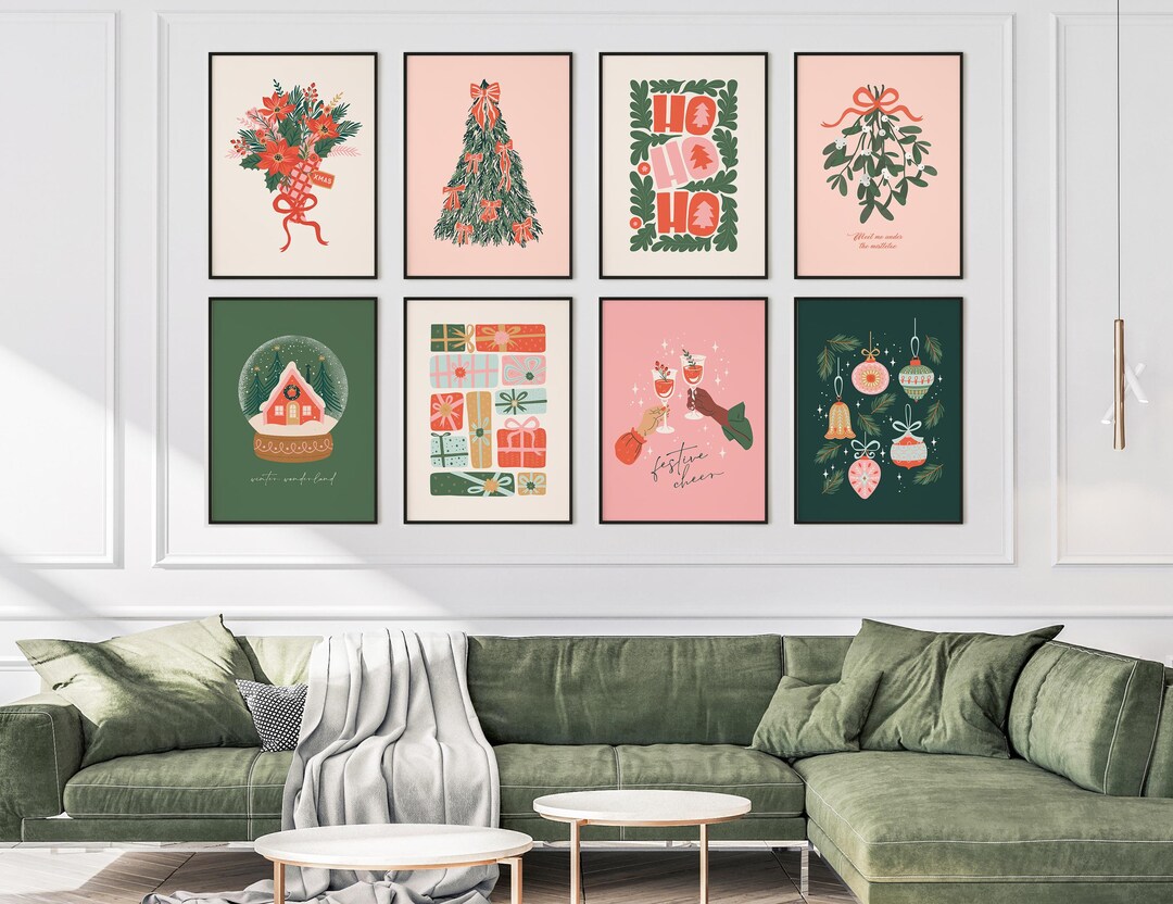 Cute Christmas Printable Art Set of 8 Coquette Christmas Gallery Wall ...