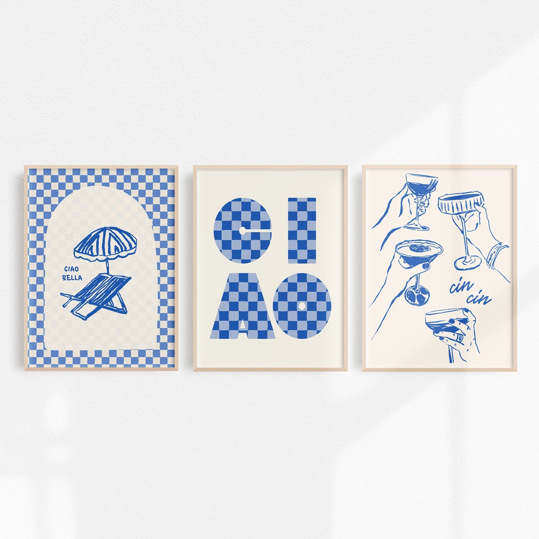 Blue Italy Poster Set Cheers Printable Art, Trendy Wall Art Ciao Print ...