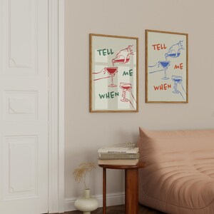 Tell Me When Print Retro Wine Poster, Cheers Printable Art Green & Pink ...