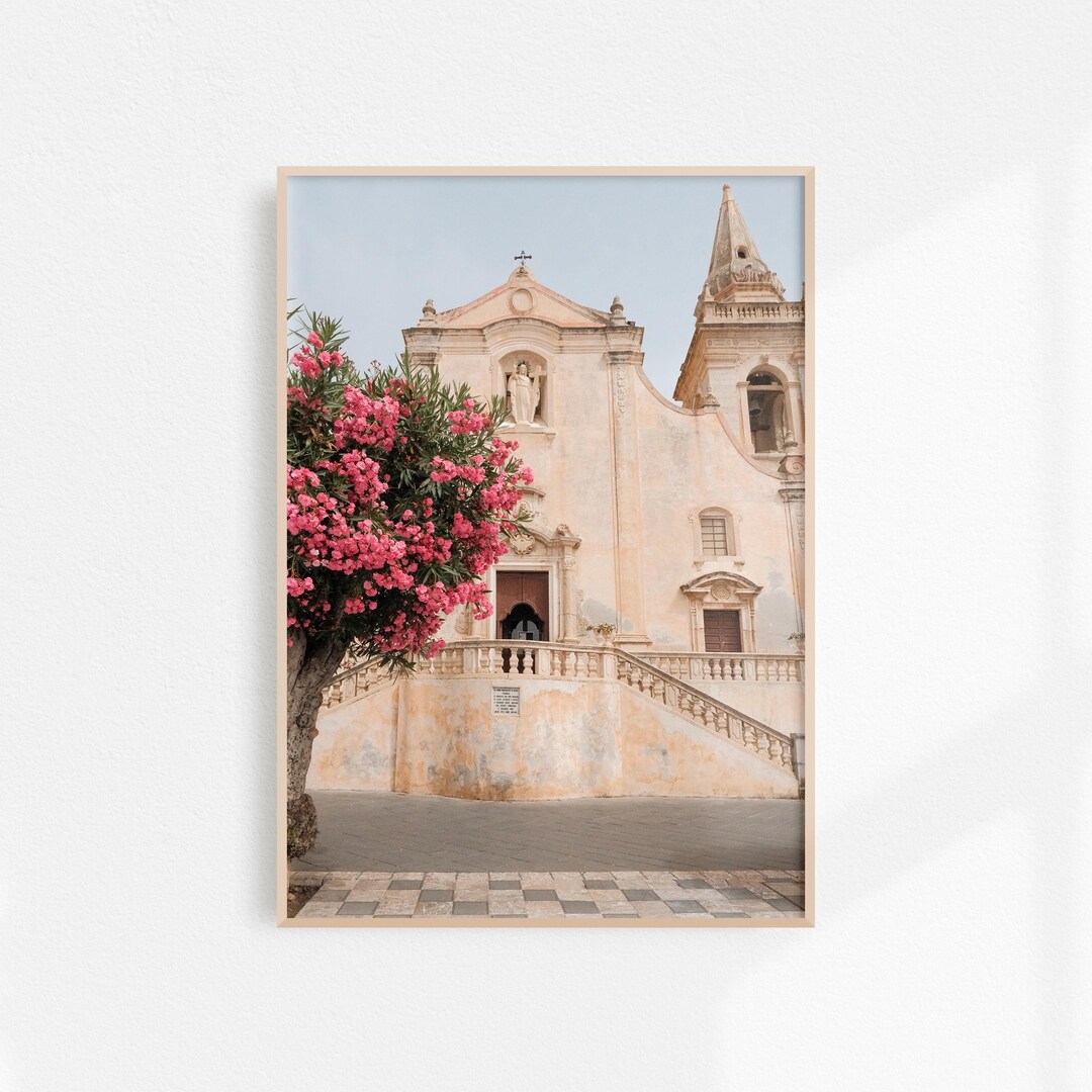 Pink Church Printable Art Taormina Photography, Pink Southern Italy ...