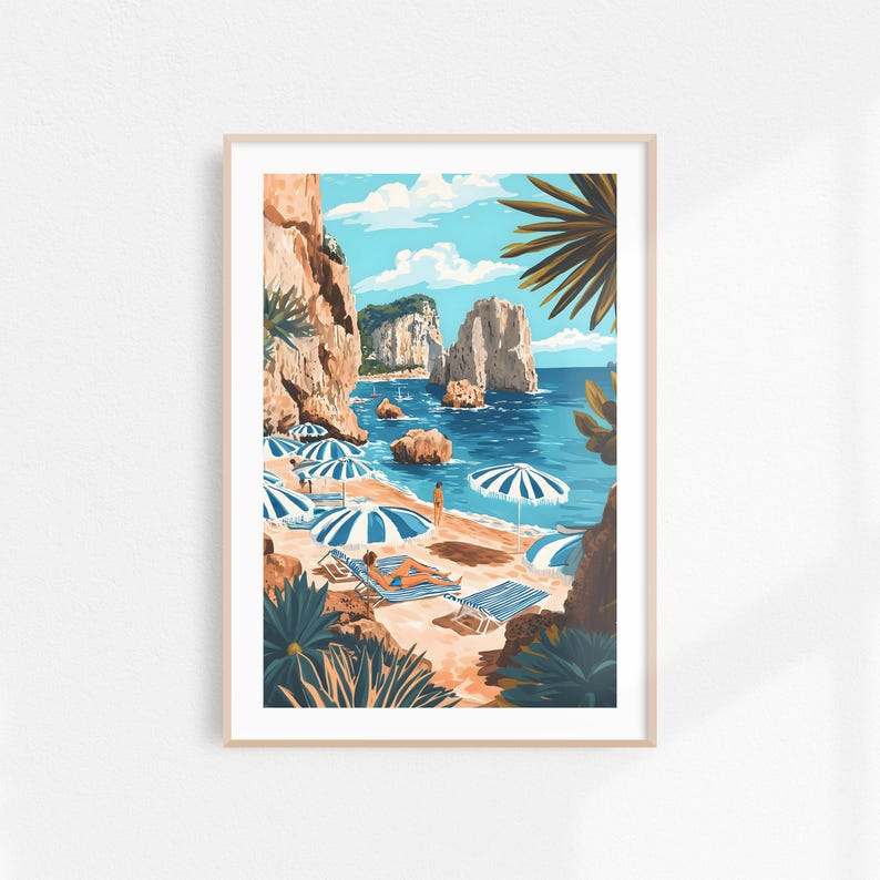 Capri Painting Amalfi Coast Watercolor Printable Art, Blue Capri Print ...