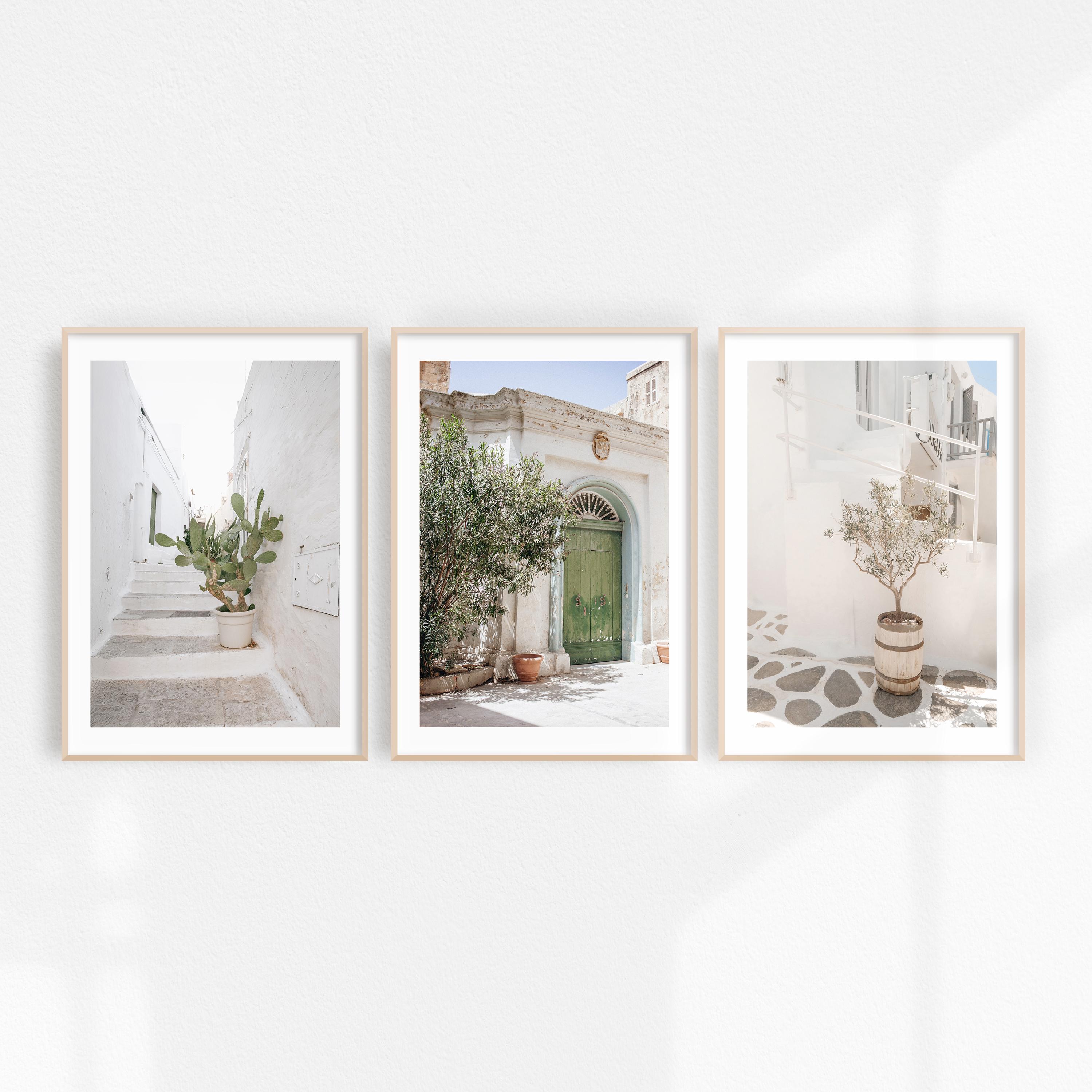 Italy Wall Art Set of 3 Prints Puglia Prints, Green & White Rustic ...