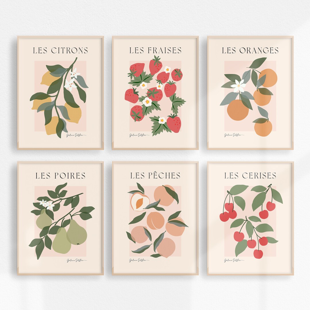 Fruit Printable Art Set of 6 Vintage Kitchen Wall Art, Fruit Market ...