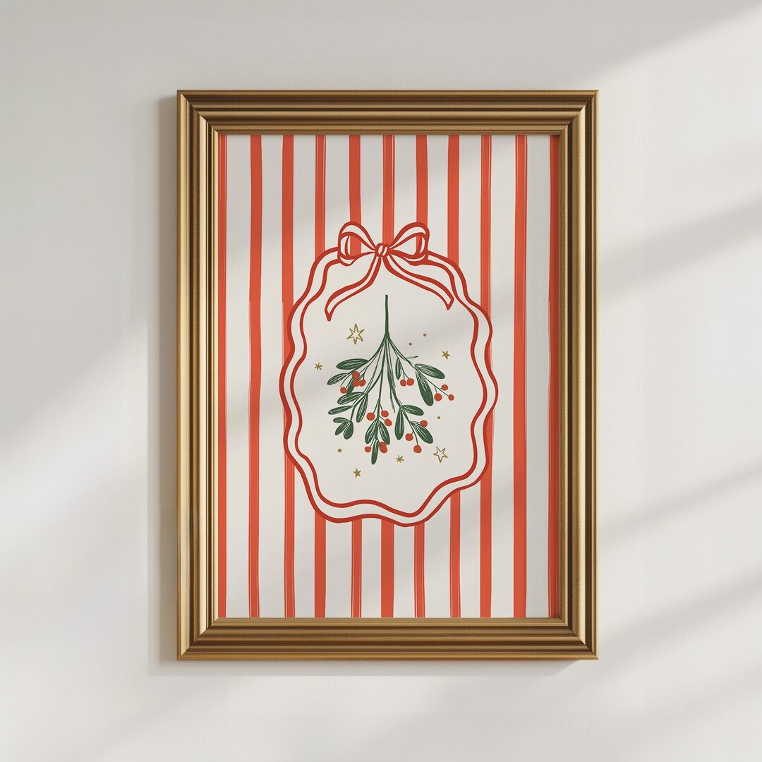 Red & White Striped Mistletoe Print: Cute Christmas Printable Art ...