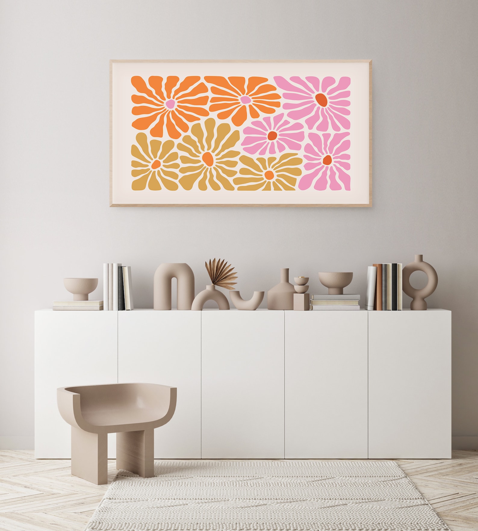 Retro Frame TV Art Pink Orange Samsung Frame TV Art, Floral Art for ...