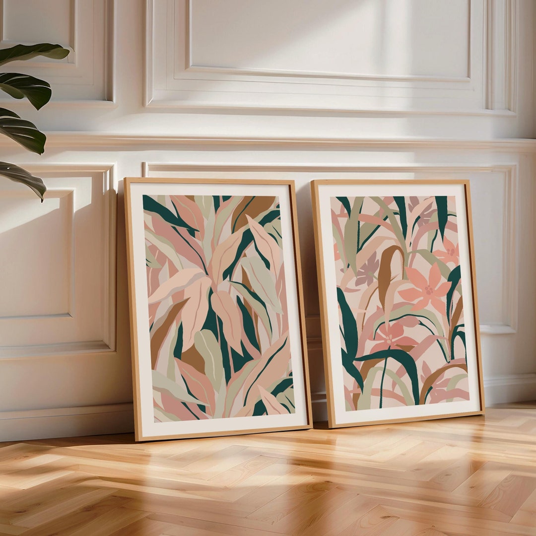 Tropical Botanical Printable Art Set of 2 Blush Pink & Green Decor ...