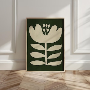 Green Flower Print Moss Green Printable Art, Retro Floral Poster ...