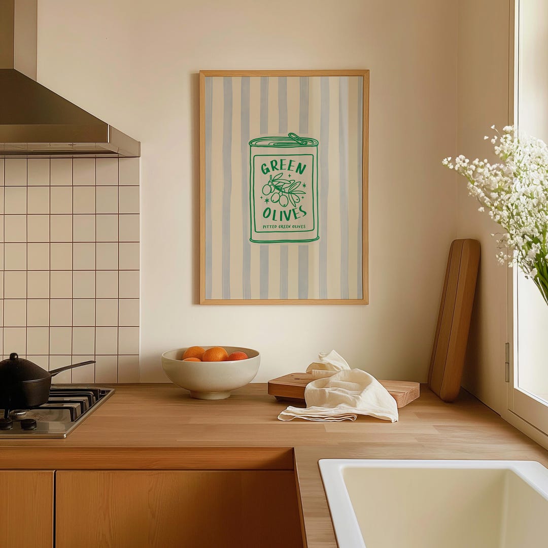 Tinned Olives Poster Mediterranean Printable Art, Striped Olives Wall ...