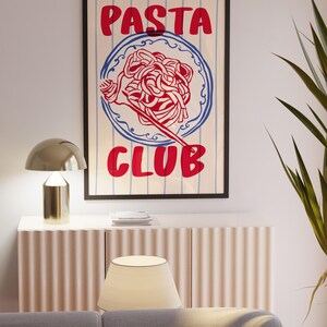 Hand Drawn Pasta Club Poster Trendy Kitchen Wall Art, Pasta Printable ...