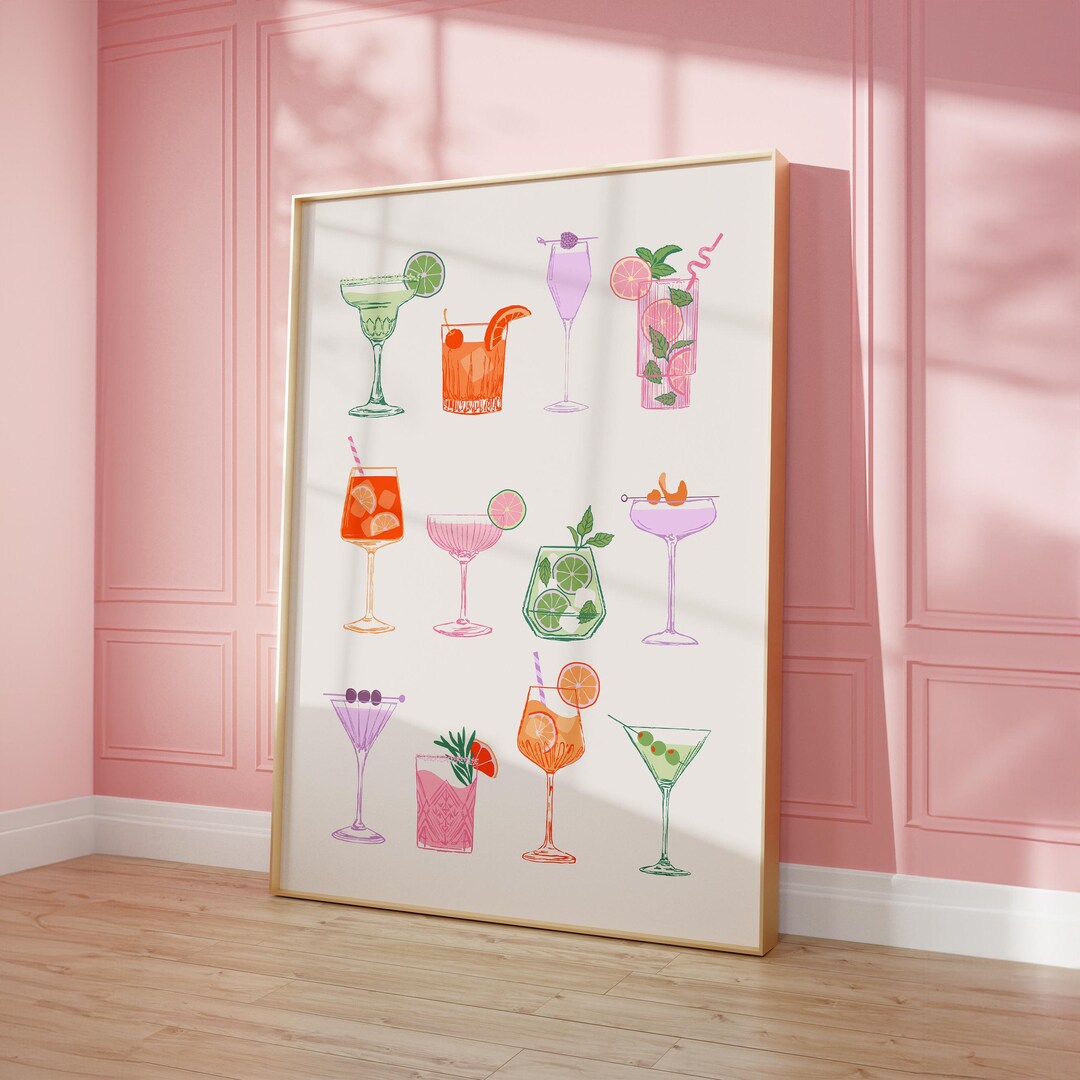 Aesthetic Cocktail Poster Cute Prints, Bar Cart Printable Art Girly ...