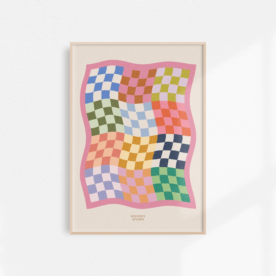 Rainbow Checkered Printable Art Trendy Wall Art Pastel Room Decor, Pink ...