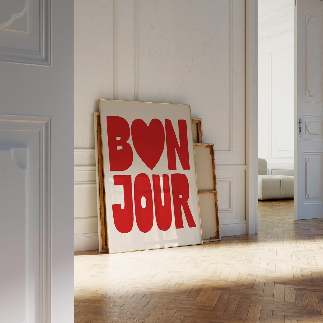 Bonjour Wall Art Red Retro Wall Art, Trendy French Wall Art Print Good ...