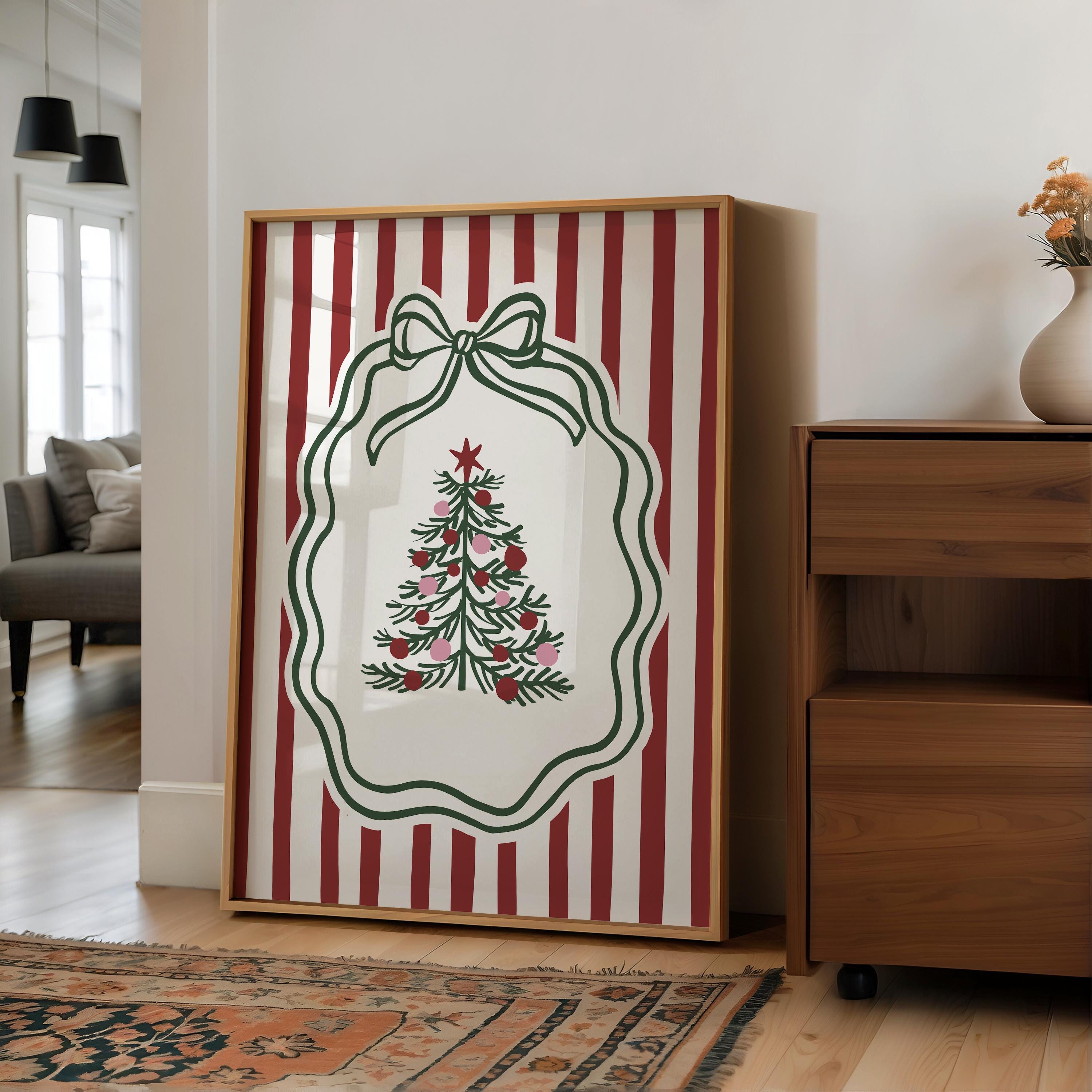 Preppy Christmas Wall Art Set of 3: Red & White Christmas Printable Art ...