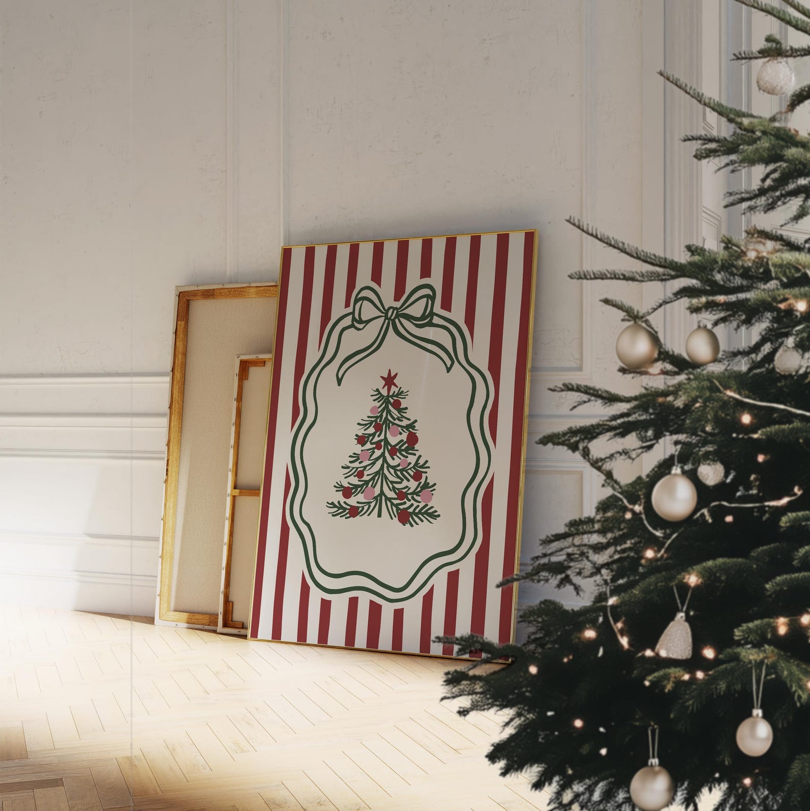 Preppy Christmas Prints: Set of 8 Burgundy & Pink Trendy Christmas ...