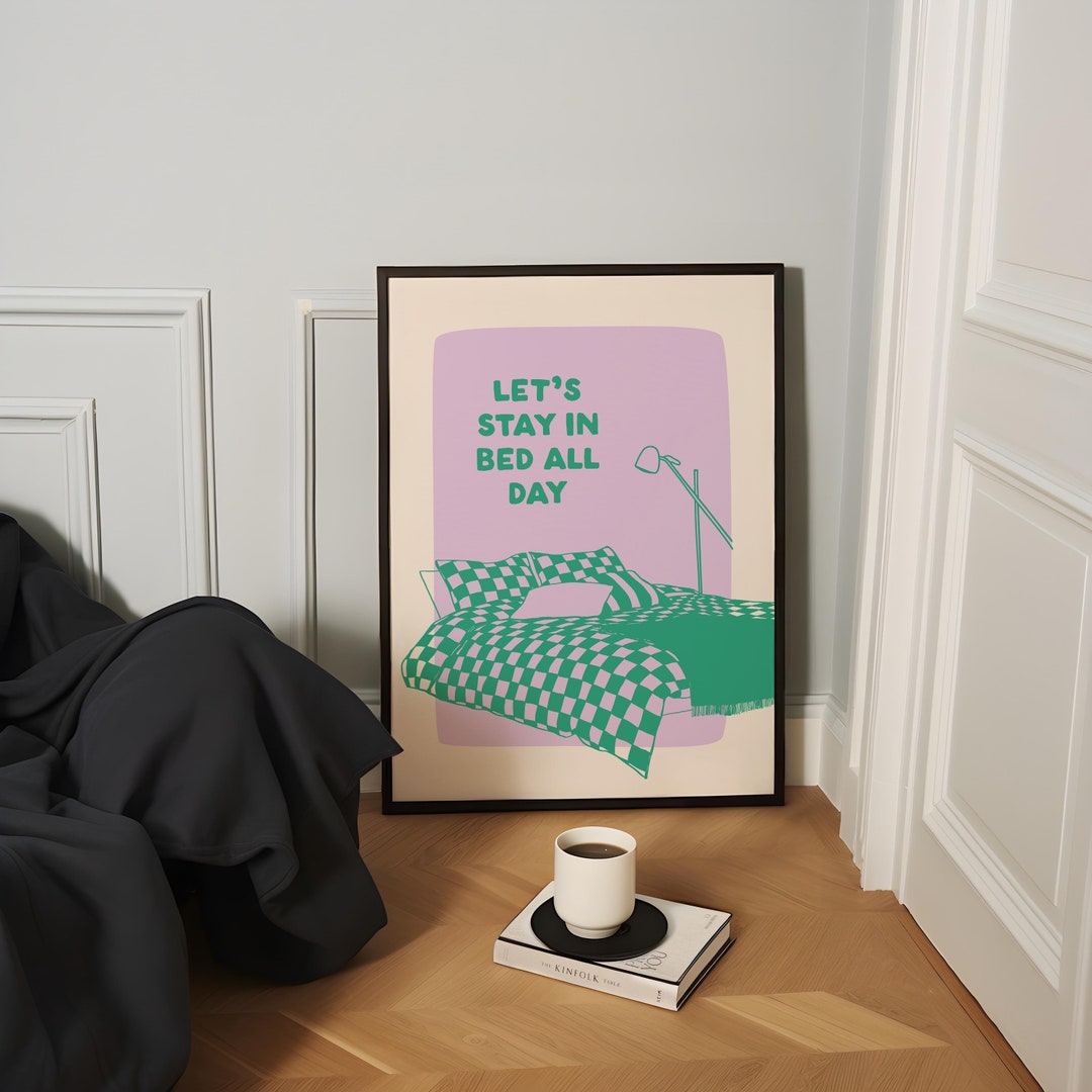 Let’s Stay in Bed Print Retro Bedroom Printable Wall Art, Trendy ...