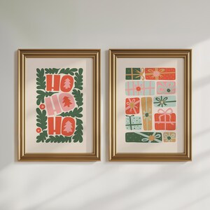 Retro Christmas Print Set of 2 Modern Christmas Printable Art, Trendy ...