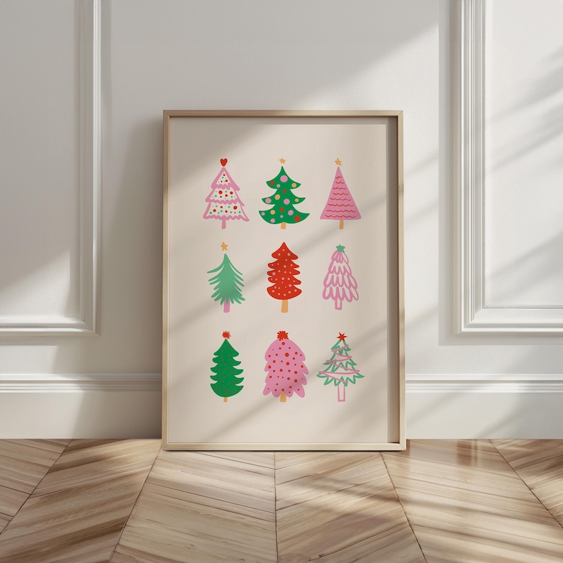 Pastel Christmas Prints Gallery Wall Art: Set of 8 Cute Christmas ...