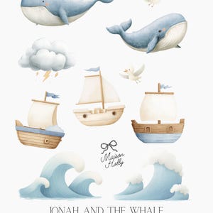 Jonah and the Whale Clipart Set, Biblical Story Clipart, Cute Bible PNG ...