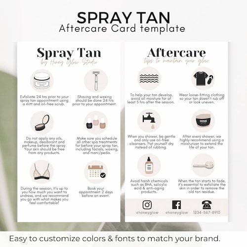 Editable Spray Tan Care Card Template Tanning Aftercare - Etsy