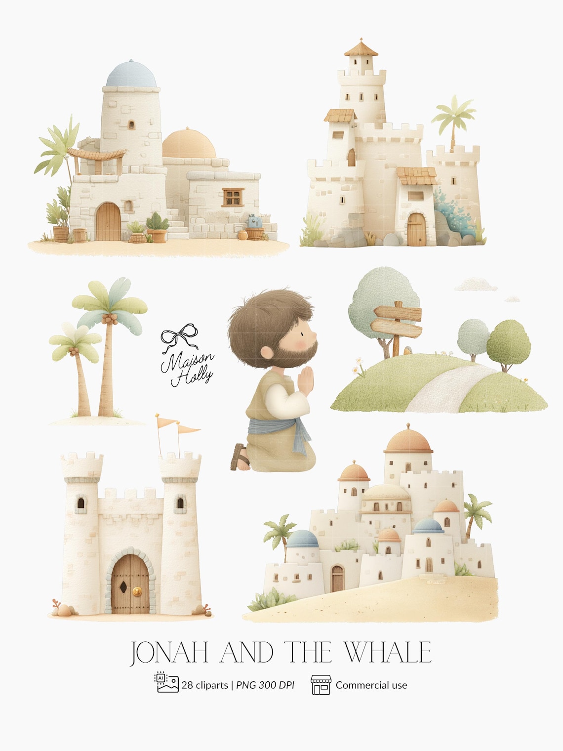 Jonah and the Whale Clipart Set, Biblical Story Clipart, Cute Bible PNG ...