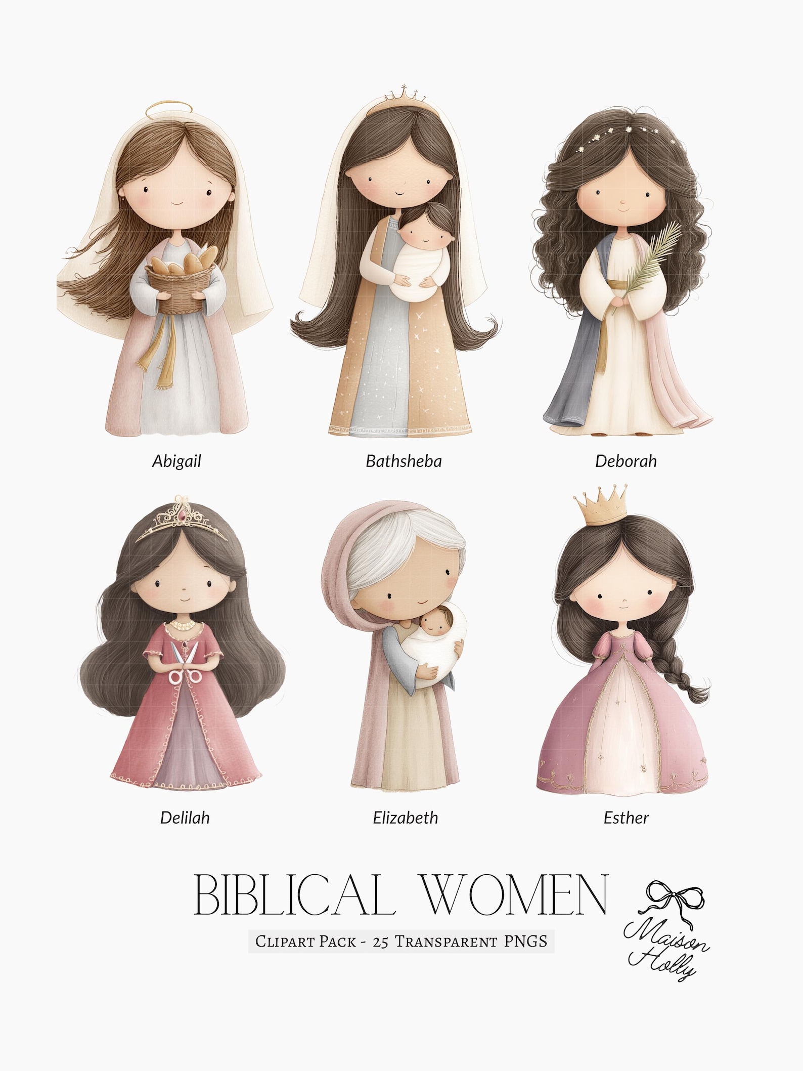 25 Women of the Bible Clipart – Watercolor Christian Art, Printable PNG ...