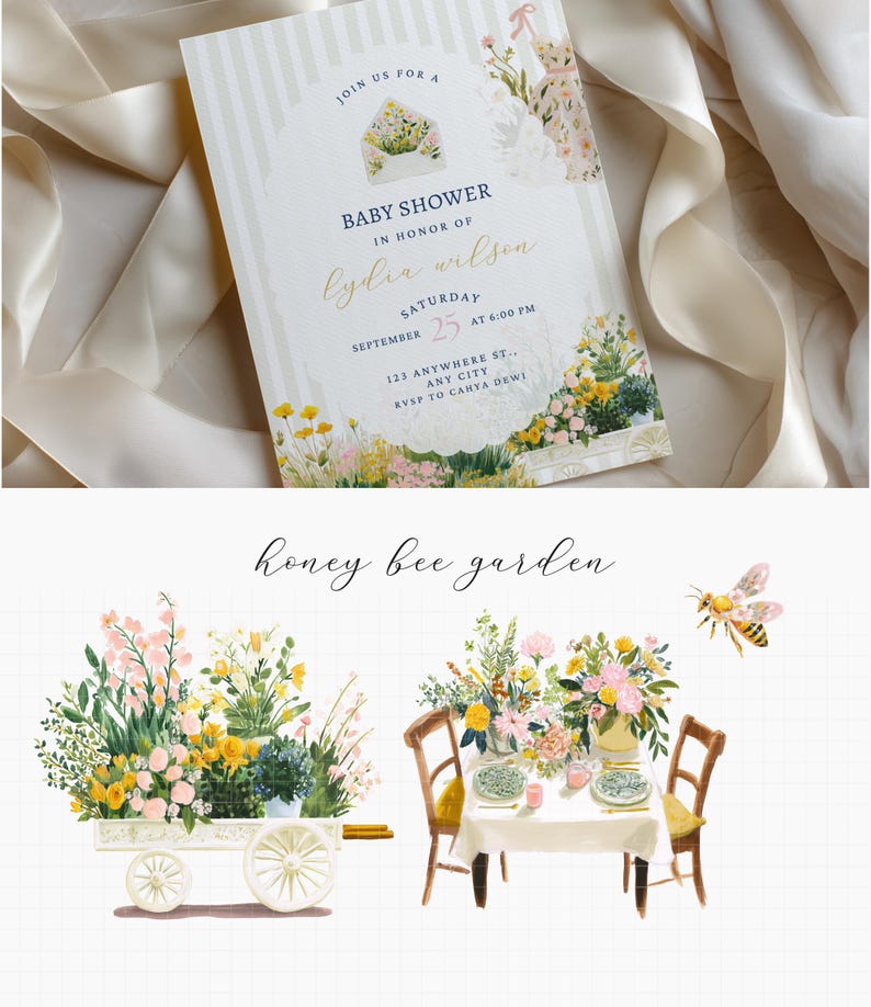 55 Bee Clipart Bundle, Honey Bee Watercolor PNG, Wildflower Art ...