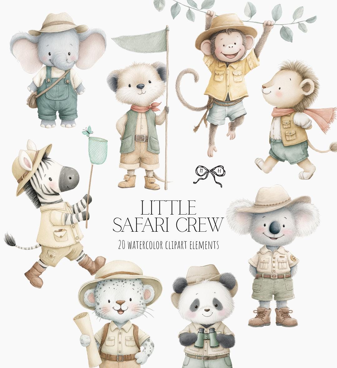 Safari Animals Clipart Set – 20 Watercolor Pngs, Jungle Animal Friends ...