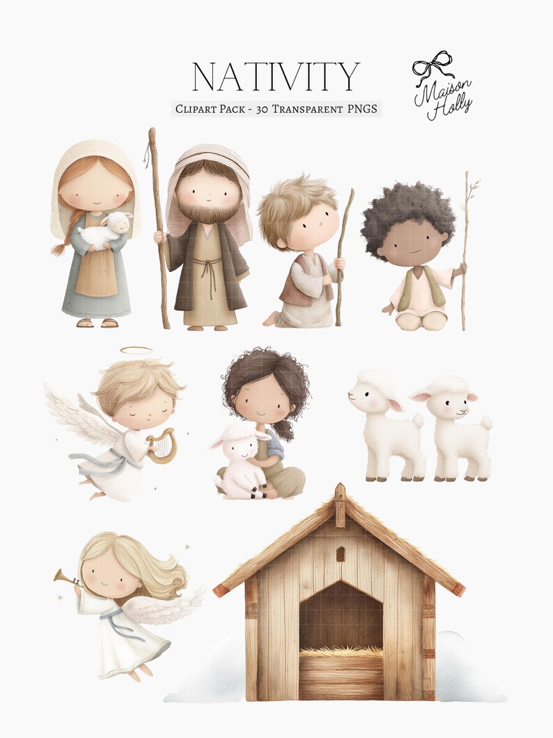 Watercolor Nativity Clipart Set, Holy Family and Wise Men Digital Art ...