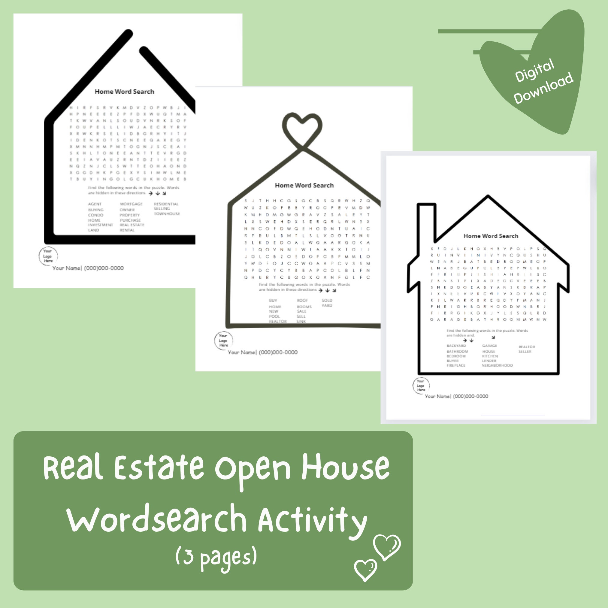 Real Estate Wordsearch Activity Sheets - Etsy