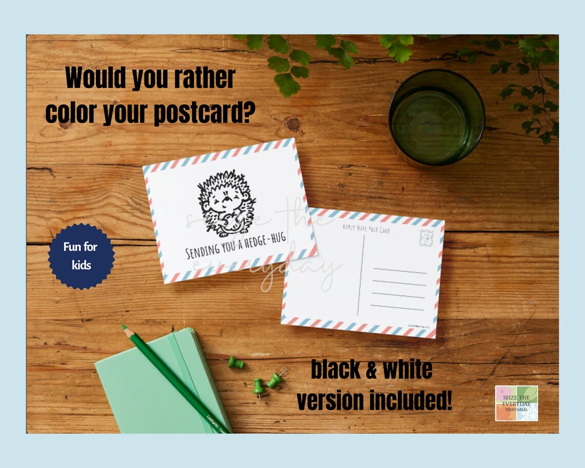 Hedge-hug Postcard. Color and B&W Versions Included. Happy Mail ...