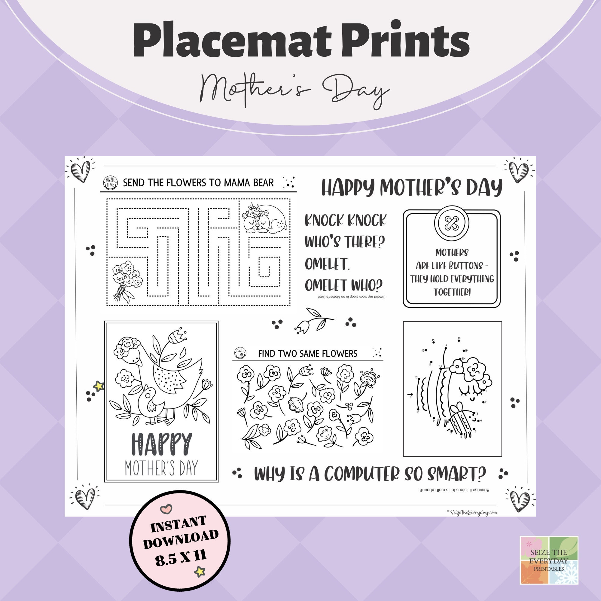 Mother's Day Printable. Placemat Prints. Coloring Page. Coloring ...