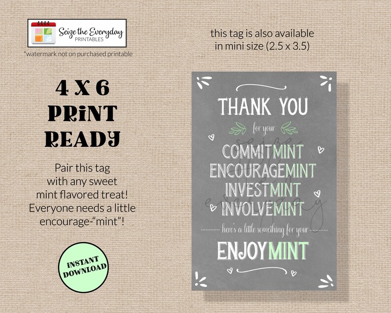 Mint Gift Tag, Encouragemint, Printable, Teacher Appreciation, Teacher ...